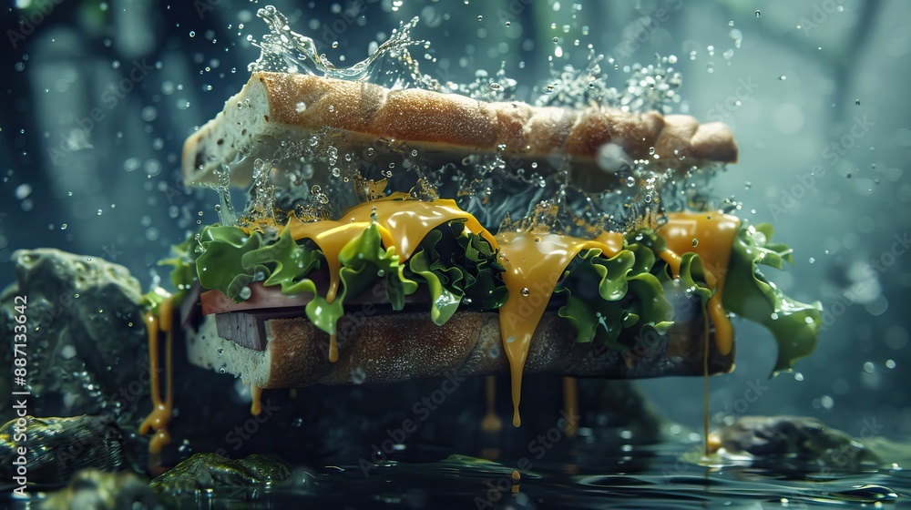 sandwich that looks wet it has cheese and lettuce it is droopy it looks ...