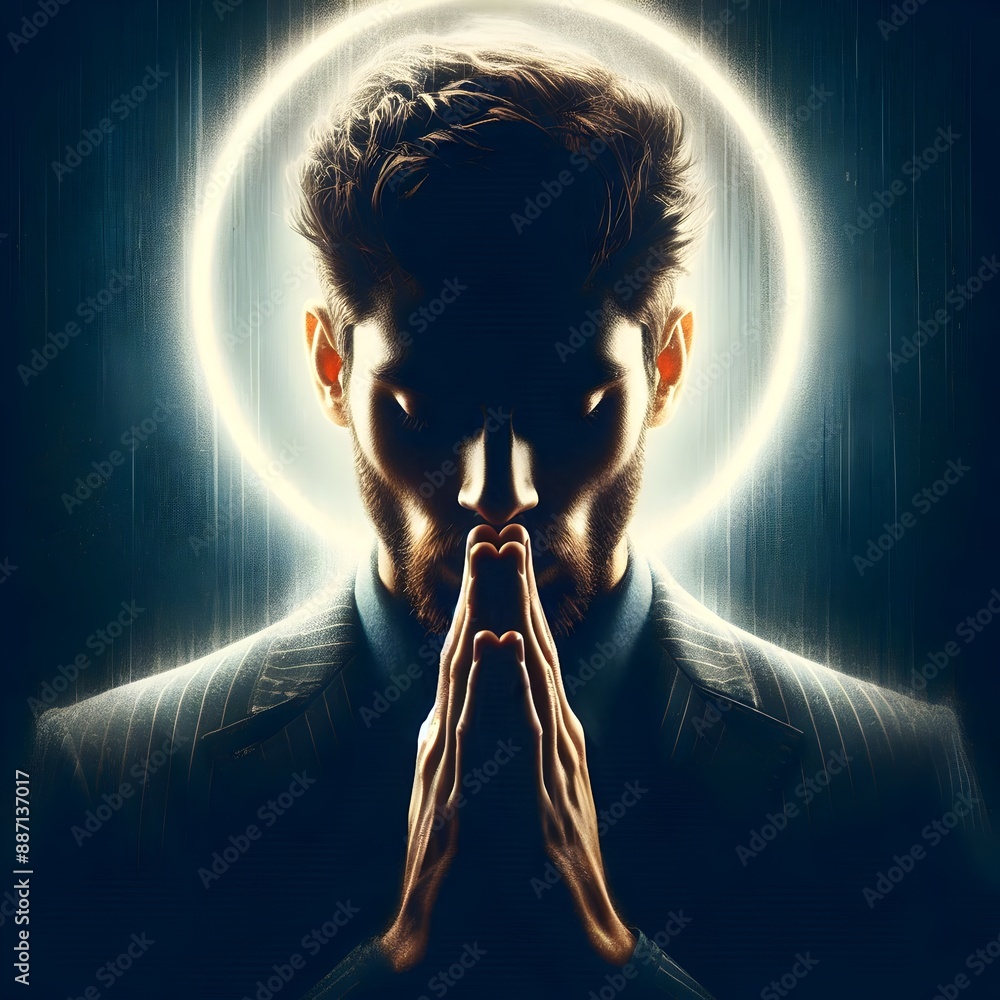 Heartfelt Devotion, Dramatic Portrait of a Man Praying with Sincerity ...