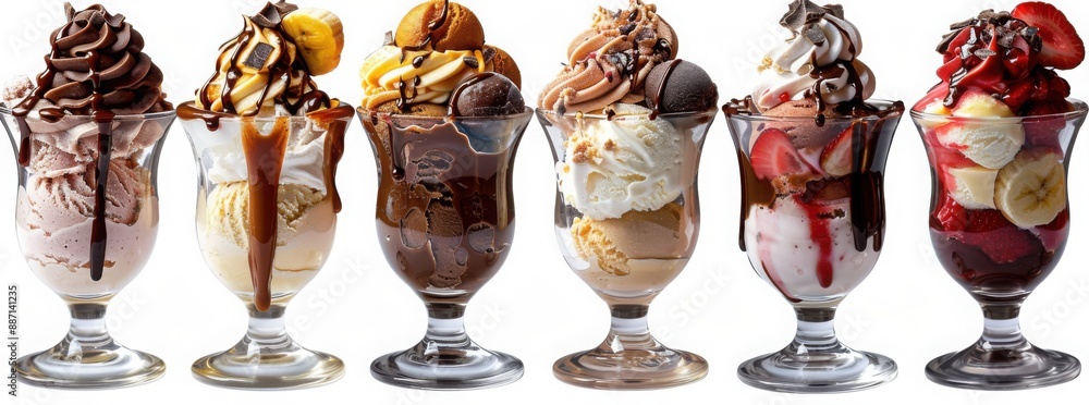 Collection of Sundae sundaes ice cream frozen dessert in tulip glass ...