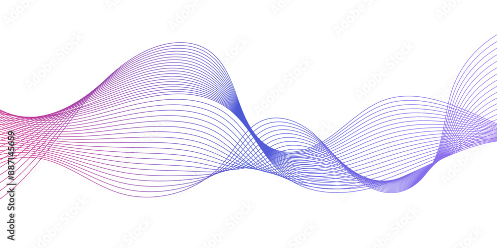 Blue and purple wave lines, flowing particles dots, wave pattern curve ...