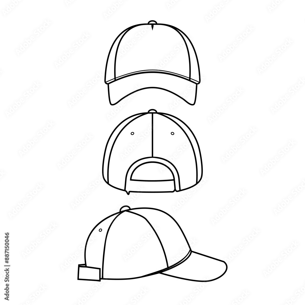 front, back and side view hat base ball mockup vector Stock Vector ...
