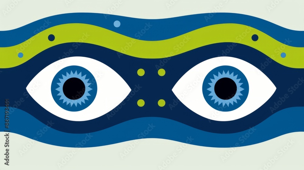 Two large, stylized blue eyes with white sclera and black pupils, set ...