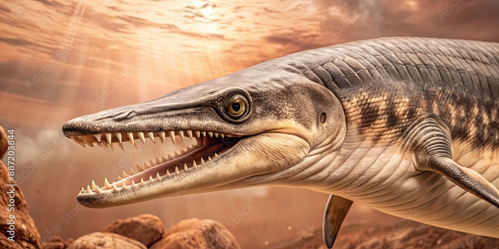 Foto de rendering of a majestic Mosasaurus in a striking pose against a ...