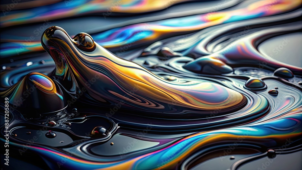 Rich black crude oil slick on a smooth surface with minimalist ...