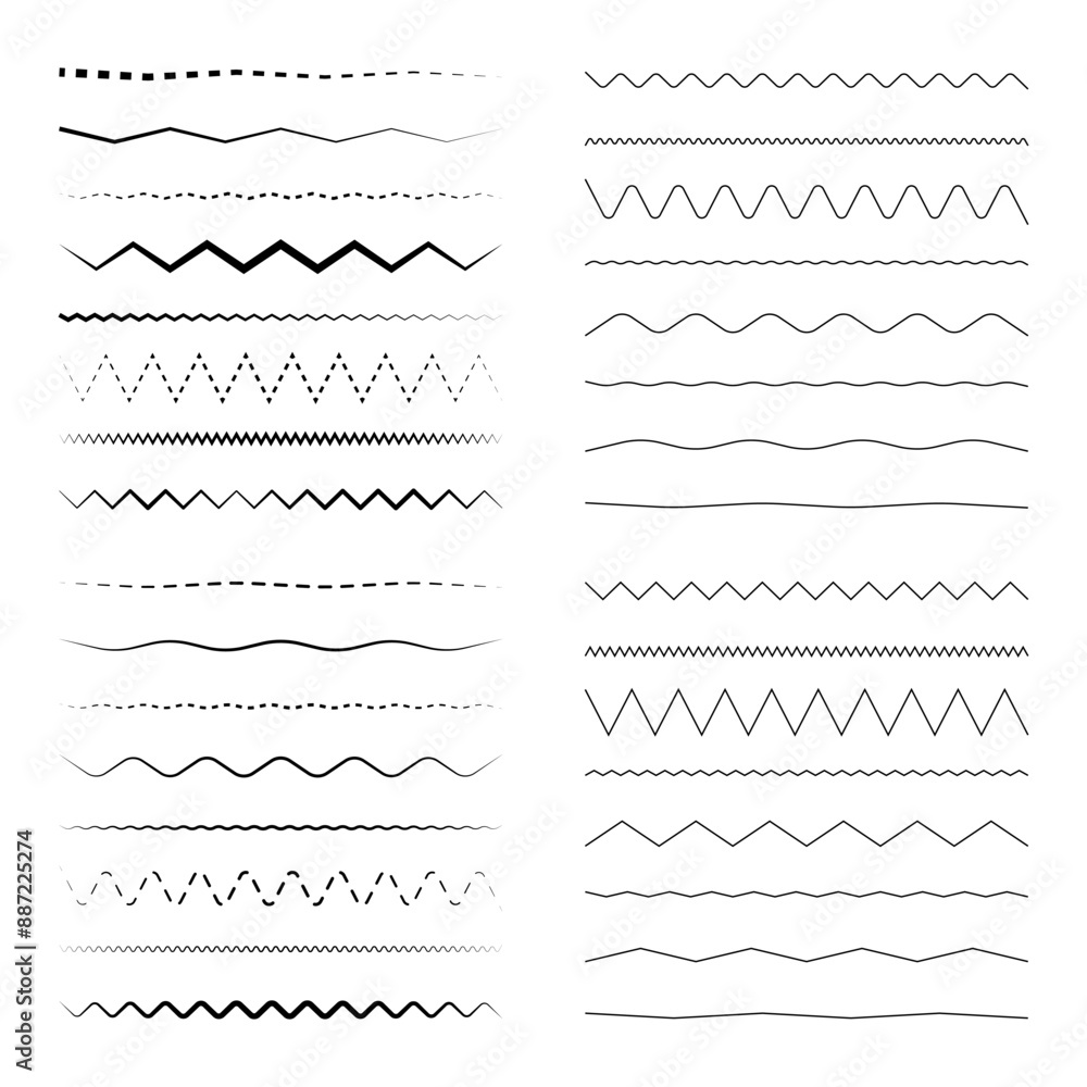 Black wavy lines. Zigzag vector set. Hand-drawn borders. Decorative ...