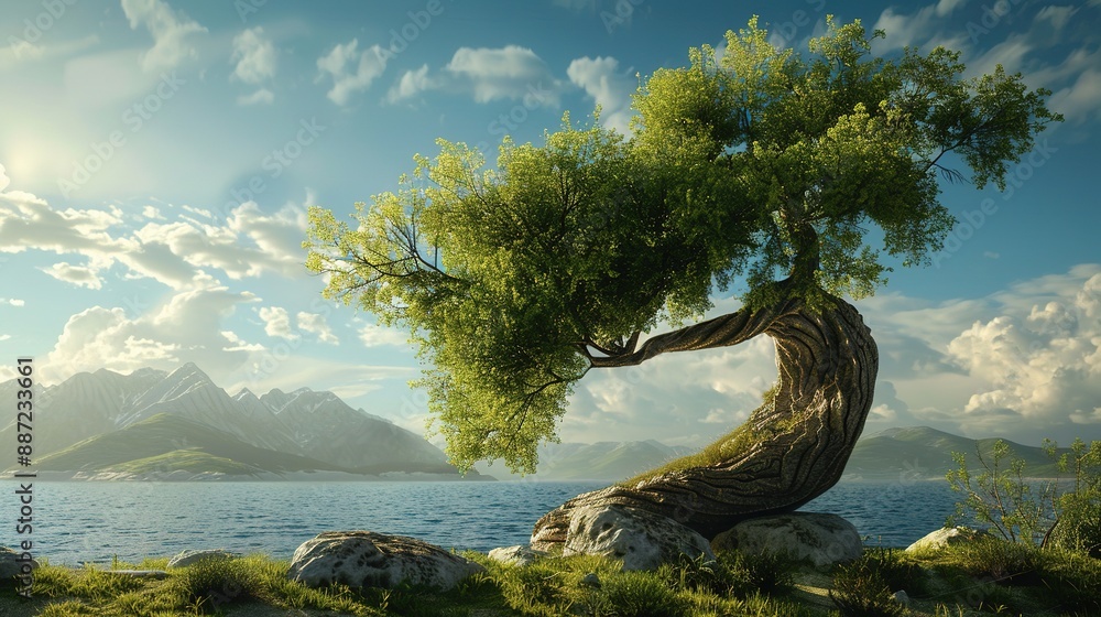 tree bending but not breaking in a strong wind, symbolizing resilience ...