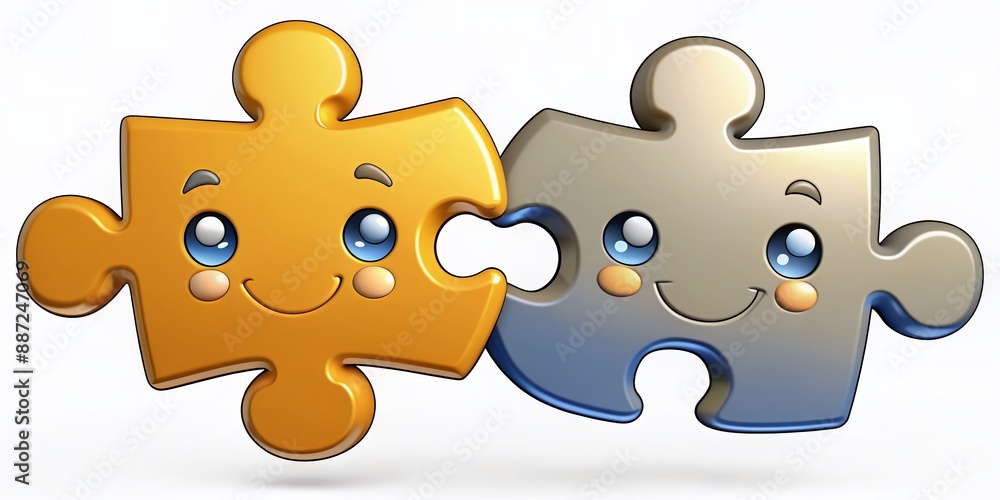 Two interlocking puzzle pieces, with subtle shadowing, being joined ...