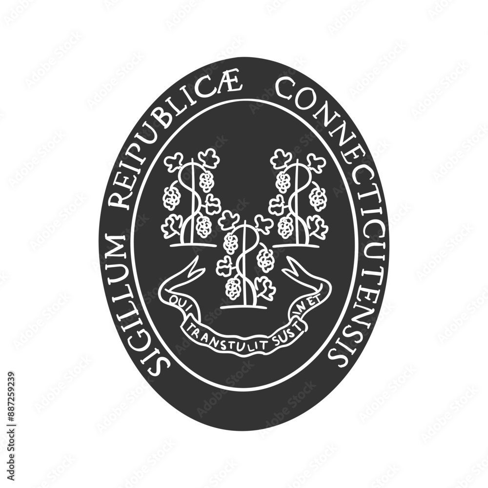 Connecticut Icon Silhouette Illustration. State Seal Vector Graphic ...