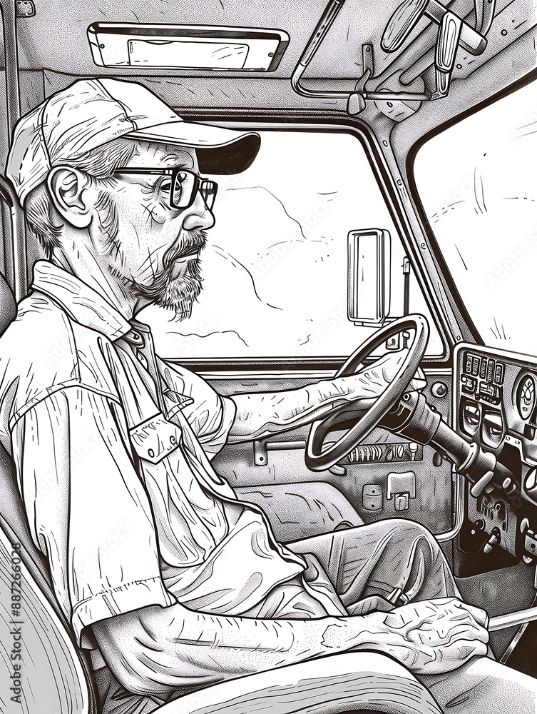 Bus driver line art 2 colors 347 vintage, illustration, people, vector ...