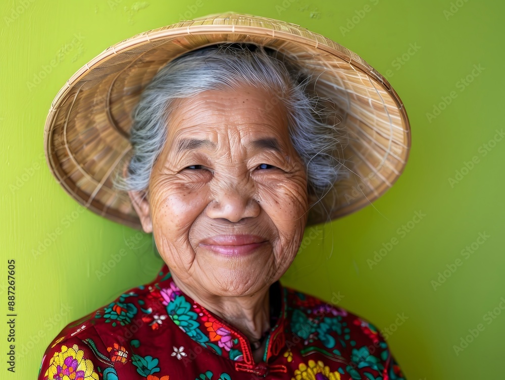 Elderly Asian woman in a traditional Vietnamese A 13 senior, woman, old ...