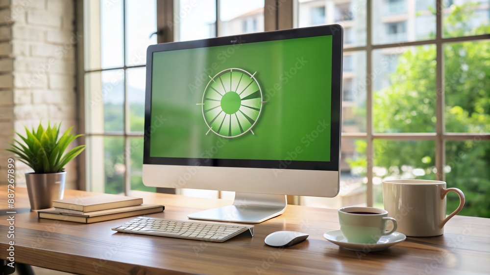 Modern computer screen displaying progress bar with green percentage ...