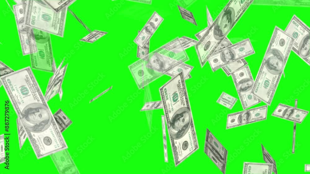 100 Dollar Bills Green Screen. Rain Effects. 3D Animation Money Rain ...