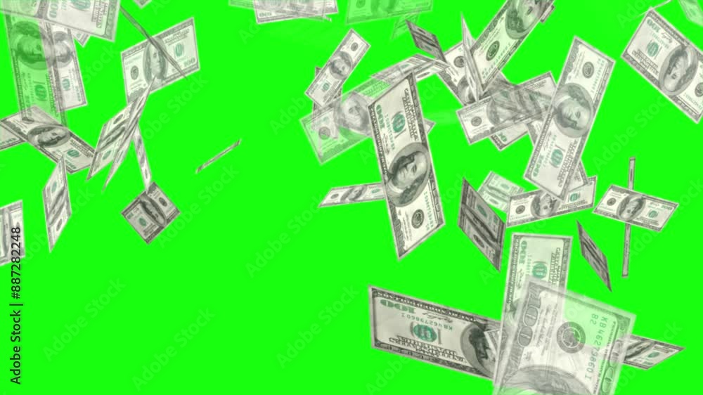 100 Dollar Bills Green Screen. Rain Effects. 3D Animation Money Rain ...