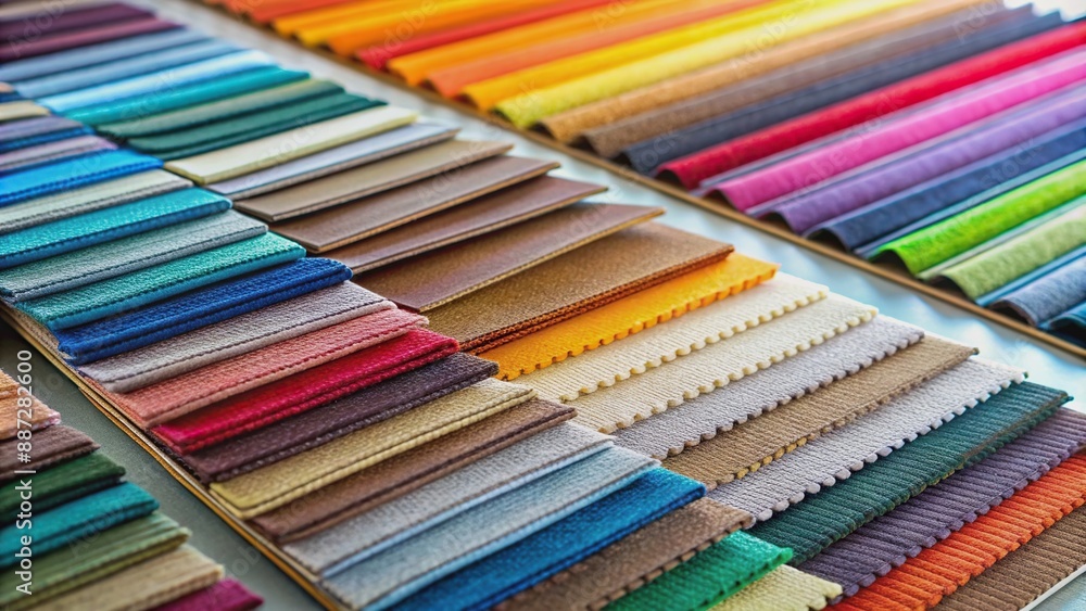 Colorful fabric swatch book with samples of various hues and textures ...