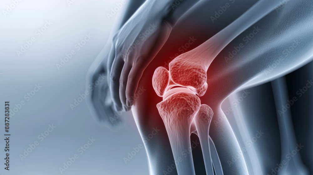 3D illustration of human knee joint pain arthritic medical concept ...