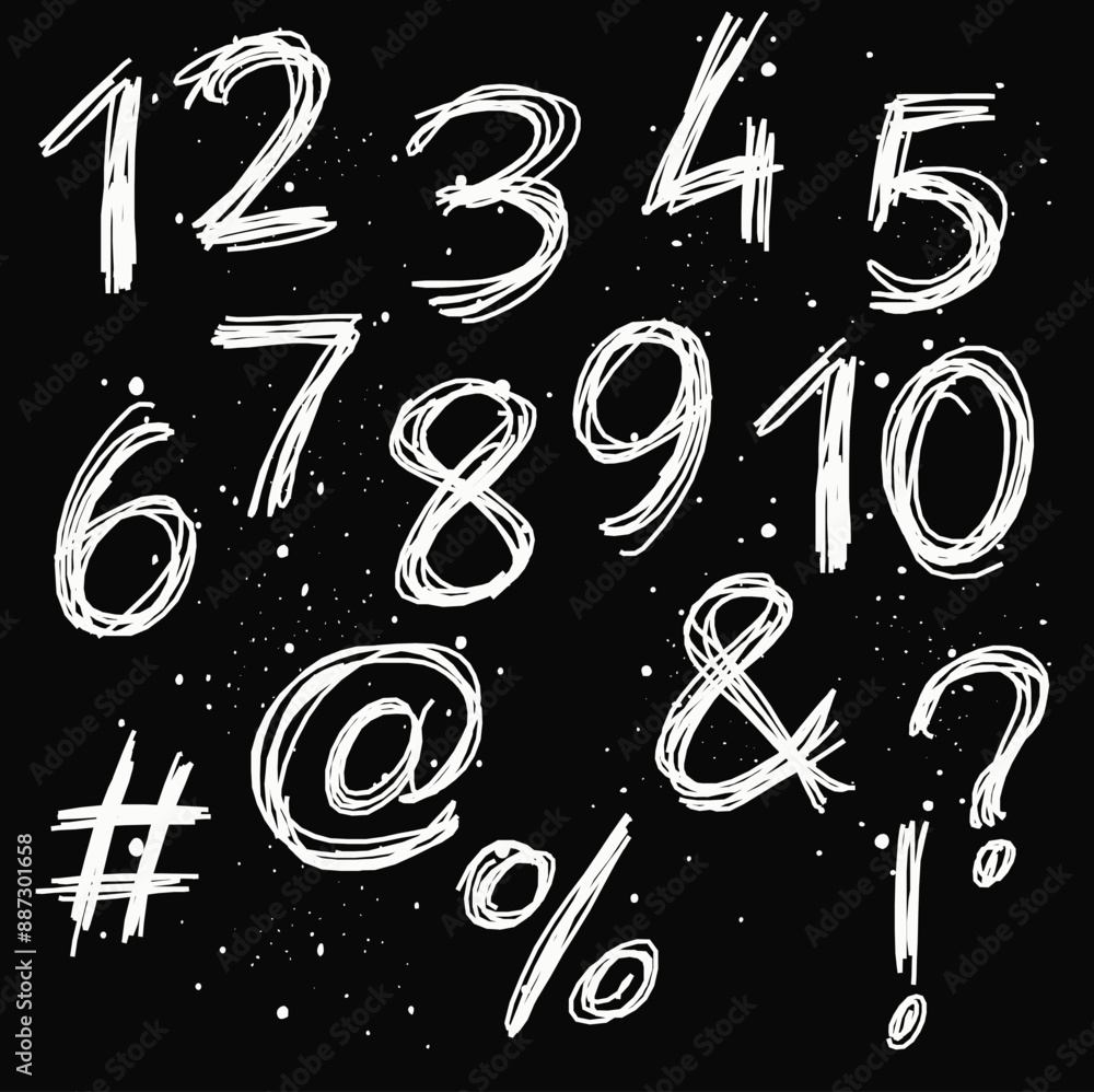 Vector hand drawn number collection, Hand written calligraphy alphabet ...