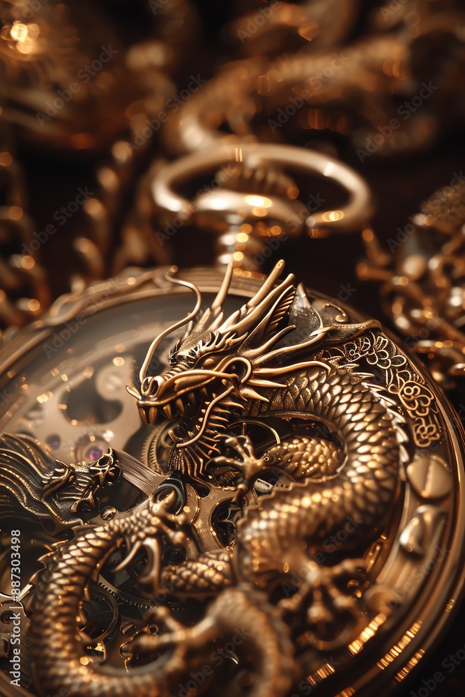An intricately carved golden dragon adorns the front of a luxurious ...