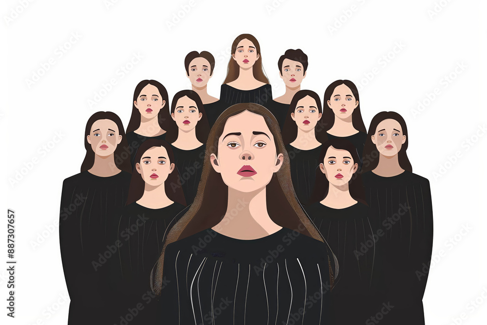 Sad woman in a choir vector white background 219 group, people ...