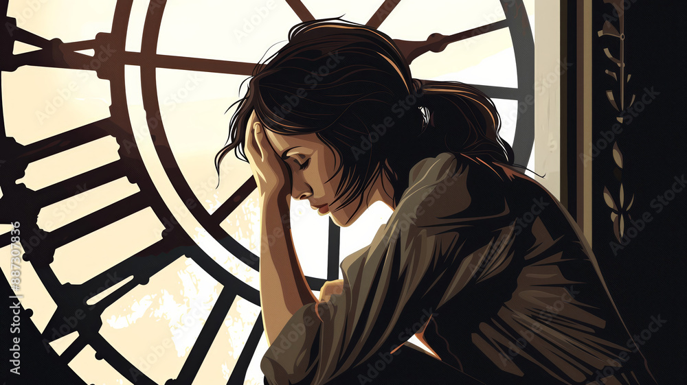 Sad woman in a clock tower vector white background 206 woman, sad ...