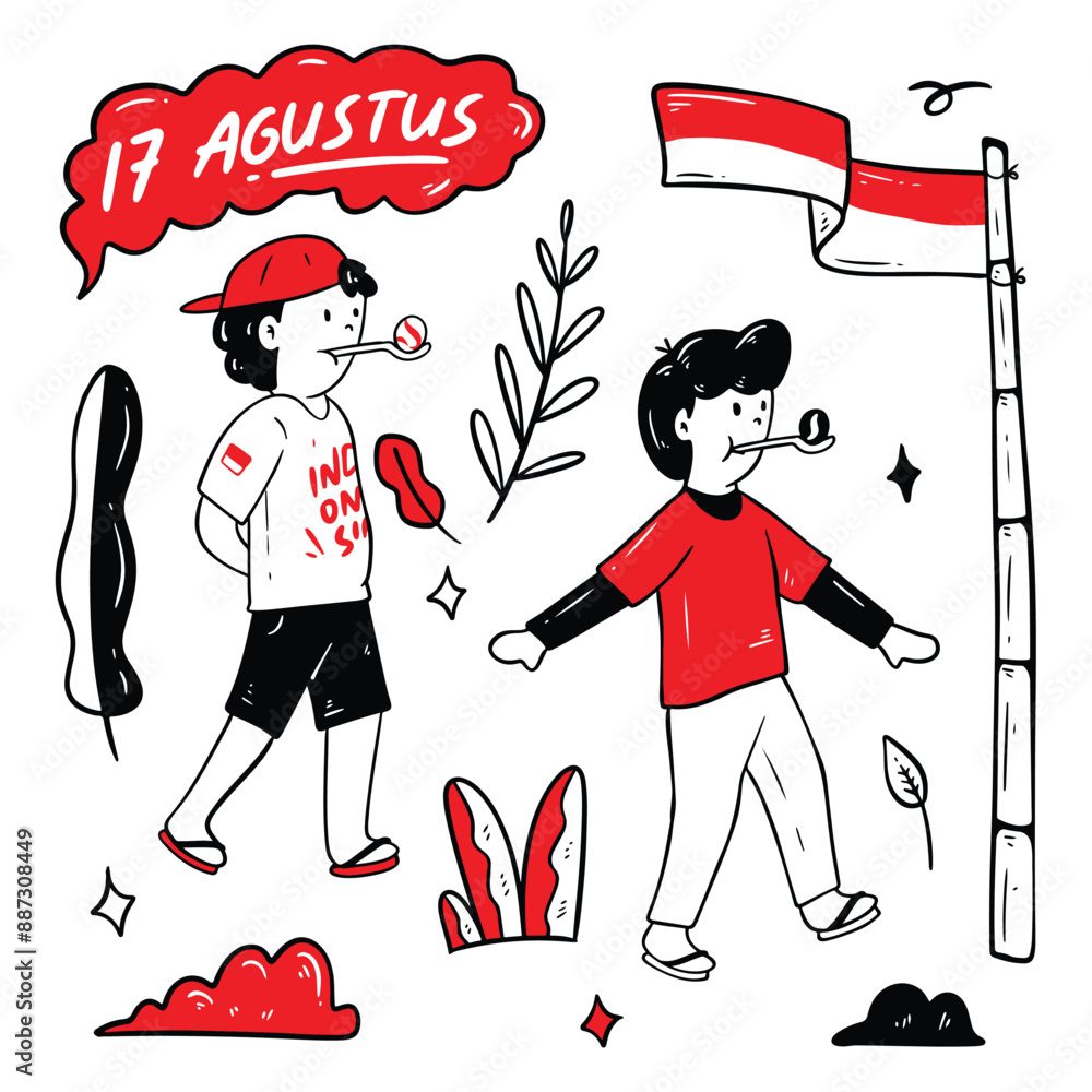 Indonesian Independence Day doodle. Joyful Indonesian Independence Day ...