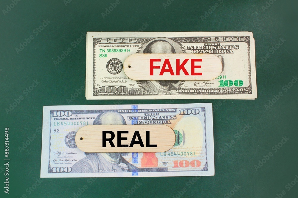 two banknotes with the words fake or real. Real and Fake News Stock ...