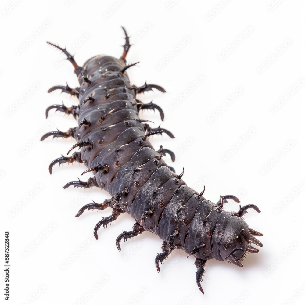 A velvet worm with soft body and multiple pairs of legs, isolated white ...