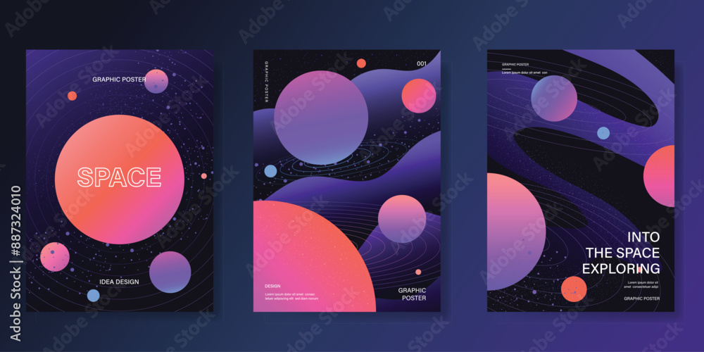 Planet and galaxy Space card vector set. Solar system with galaxy ...