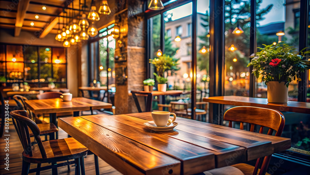 Empty wooden table with two chairs set in a restaurant Vacant table ...