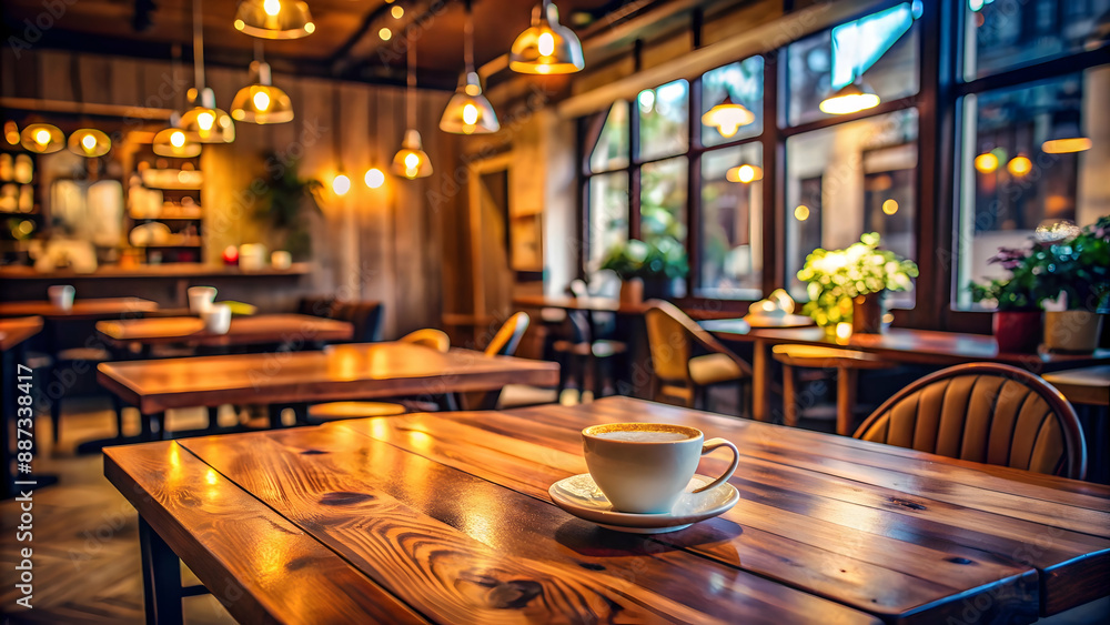 Empty wooden table with two chairs set in a restaurant Vacant table ...