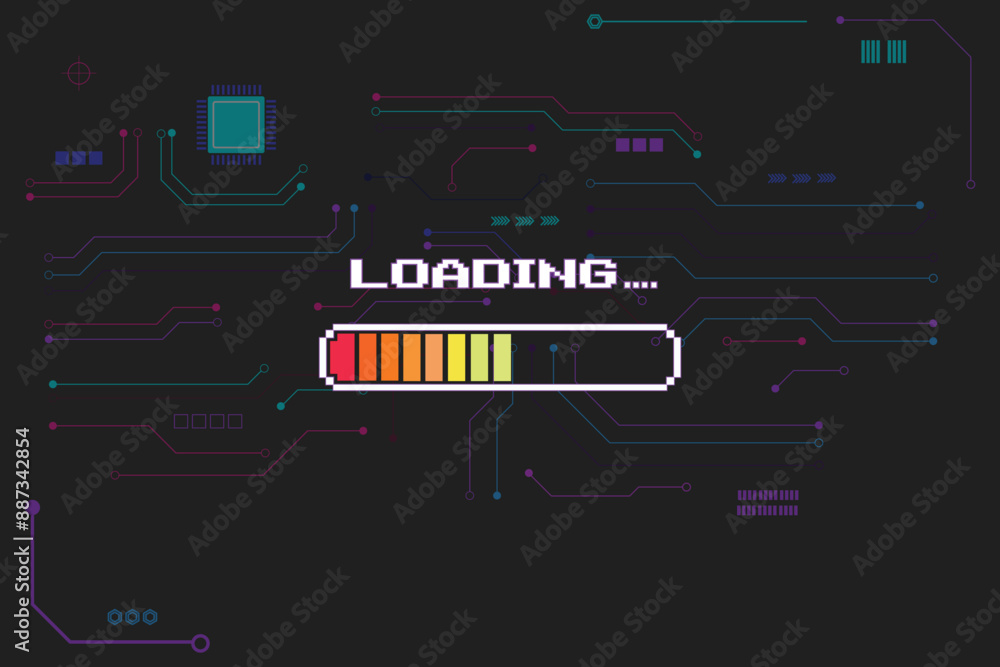 LOADING bar .pixel art .8 bit. retro game. for game assets in vector illustrations. Retro ...