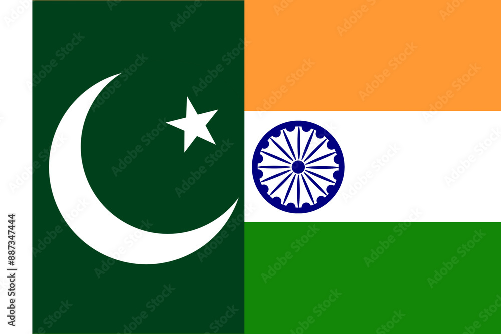 ภาพประกอบสต็อก India flag and Pakistan flag together. Pakistan India ...