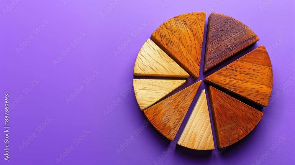 Wooden blocks with pie chart segments on a purple background, depicting ...