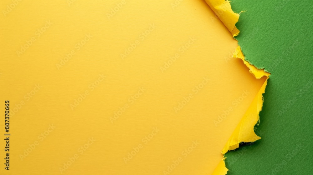 A green and yellow background with a circular tear, revealing the hole ...