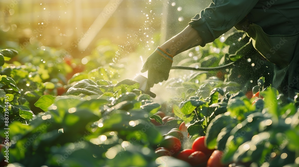 Agriculture vegetables and farmer cleaning produce with a high water ...