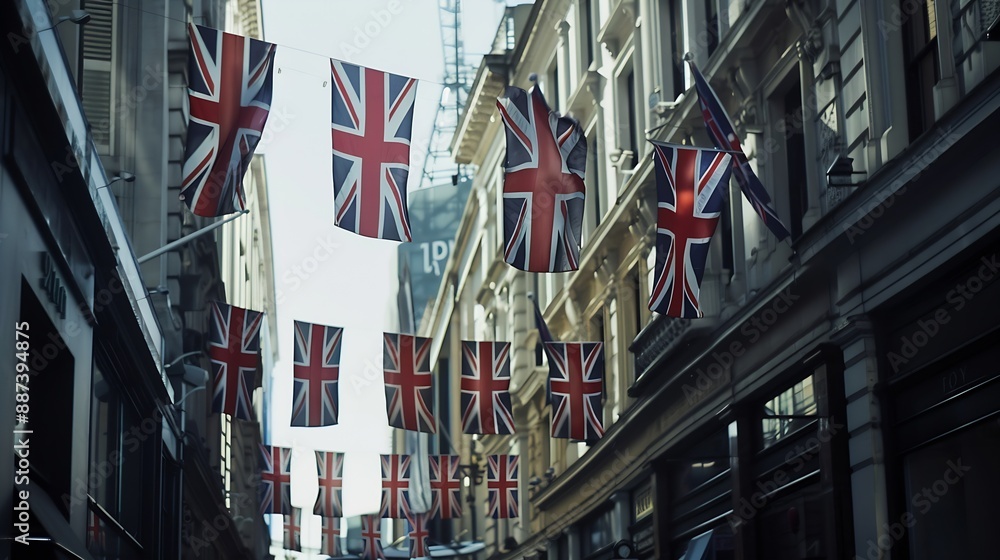 British Union Jack flag garlands in a street in London UK : Generative ...