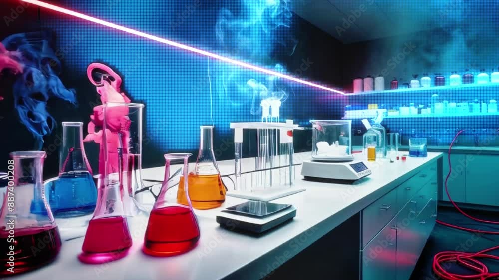 Atmospheric Chemistry Lab:Organized setup with vibrant glassware ...