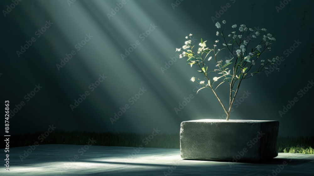 Silent garden, empty tomb, dawn's light breaking through trees on ...