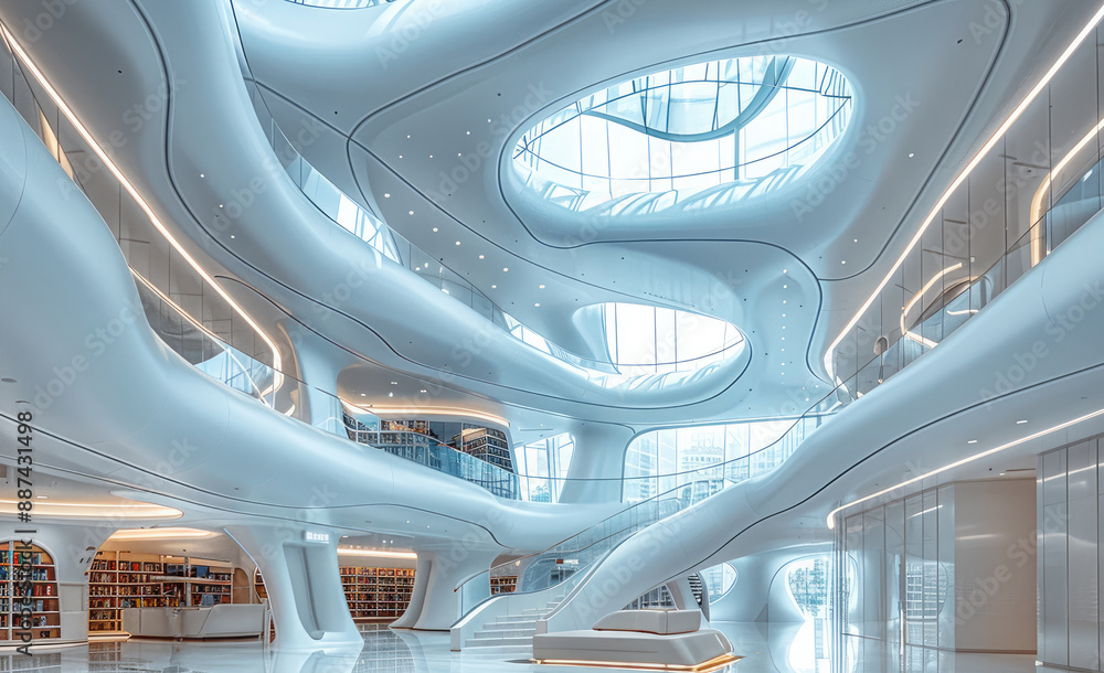 High-tech public library with an ultra-modern design, featuring digital ...