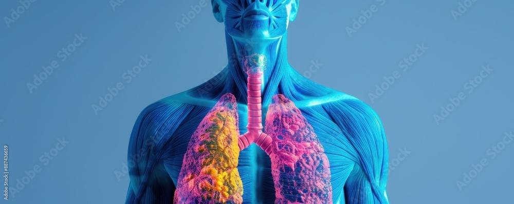 Detailed 3D illustration of the human respiratory system, highlighting ...