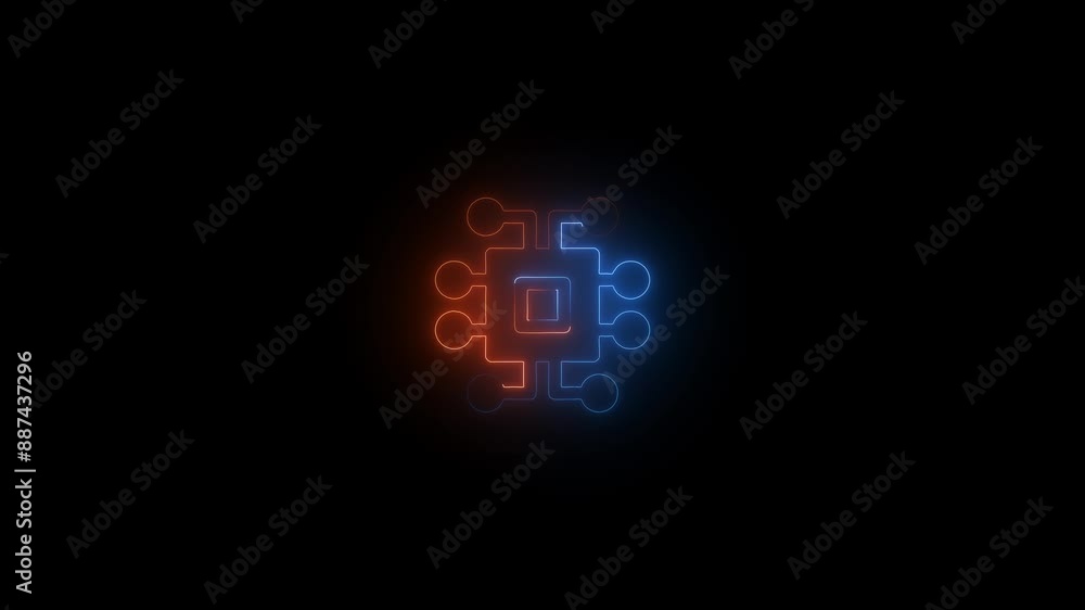 Microchip neon animation. Electronic component animated icon glow ...