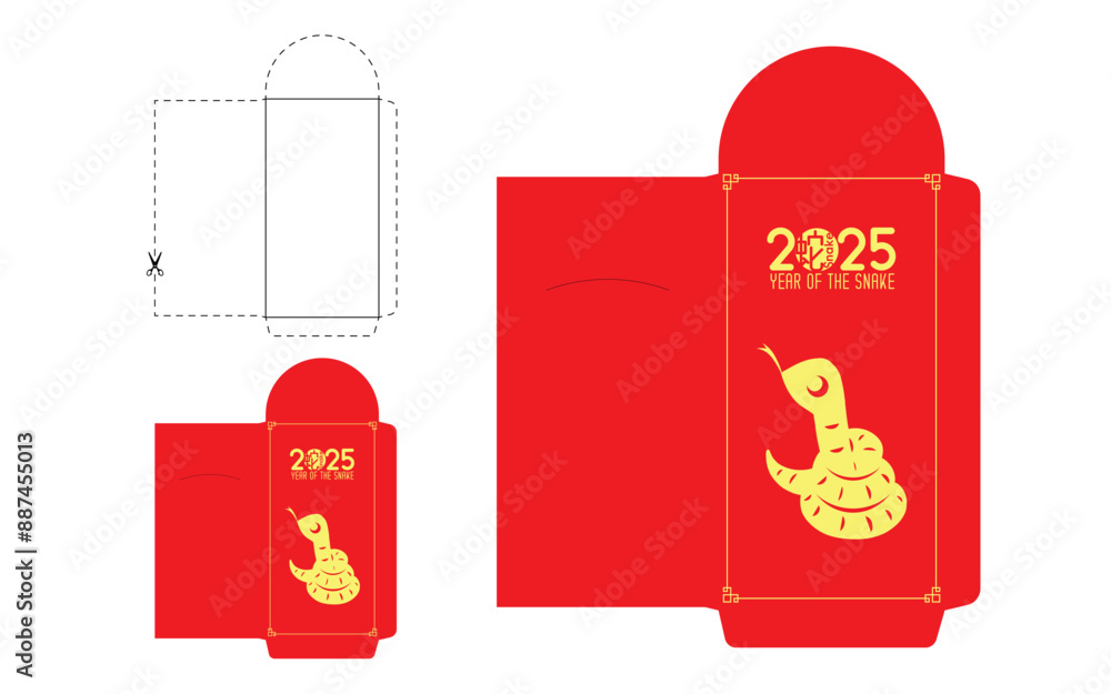 2025 money red packet ang pao. Cute paper cut snake with Chinese word ...