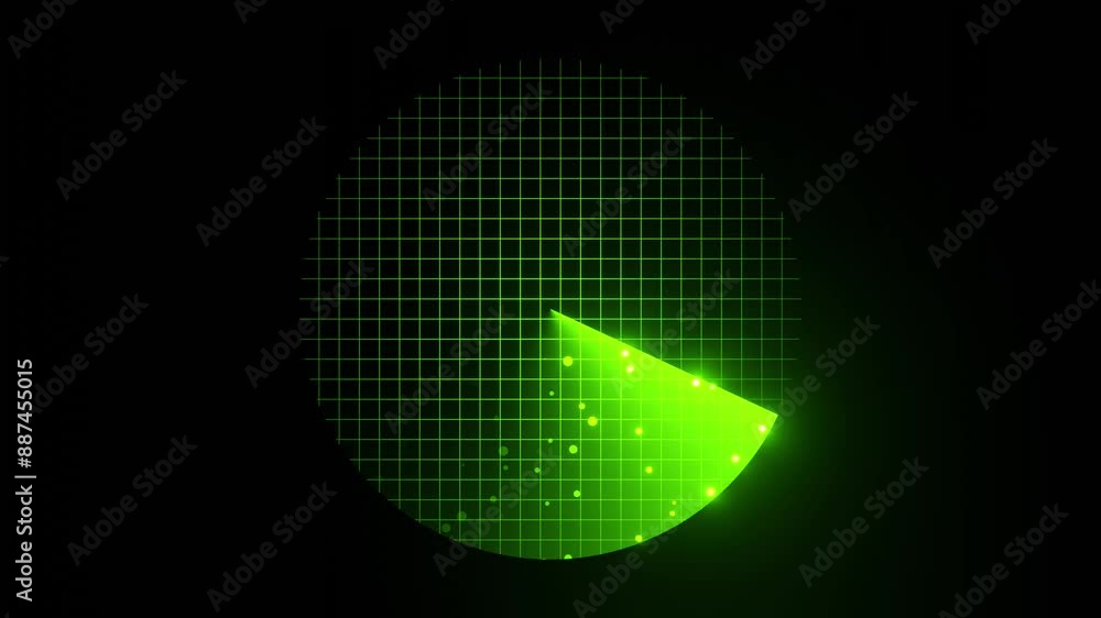 radar screen animation, green color with black background. scanning ...