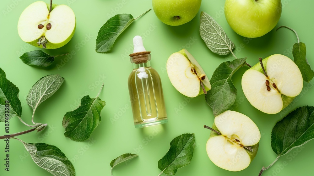 Apple seed extract in a small bottle on a bright green background The ...