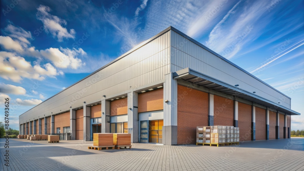Warehouse or industry building exterior. known as distribution center ...