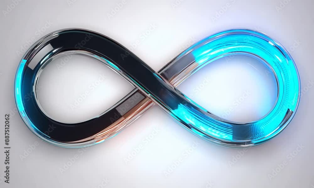 A blue and black infinity symbol is shown in a clear, shiny, and ...