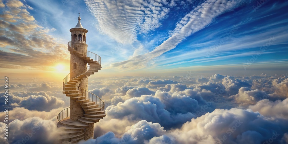 Surreal stone tower optical illusion with ancient spiral staircase ...