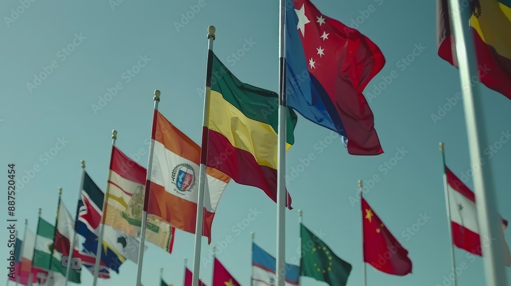Display of international flags array of various country flags ...