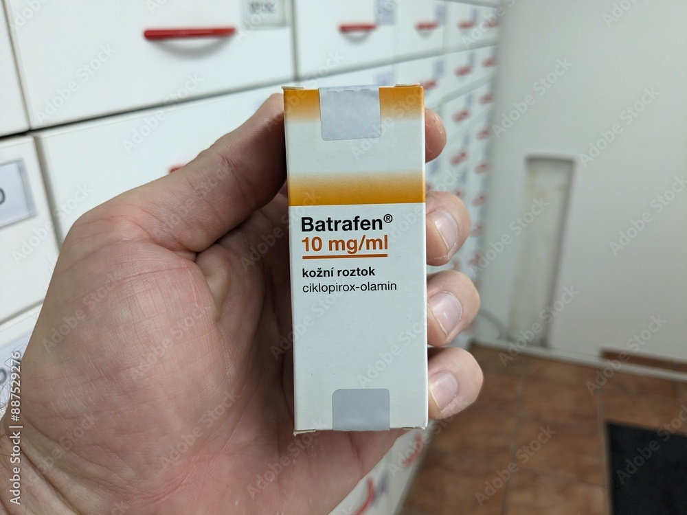 Prague, Czech Republic - July 9 2024: BATRAFEN box of topical solution ...