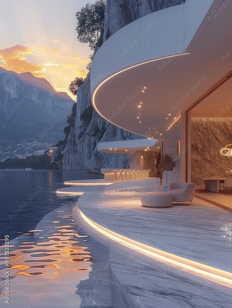Ilustração do Stock: imagine insane huge real life modern white dining ...