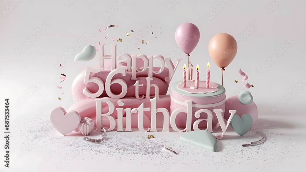 Minimalist 3D Pastel theme Happy 56th Birthday Background With ...